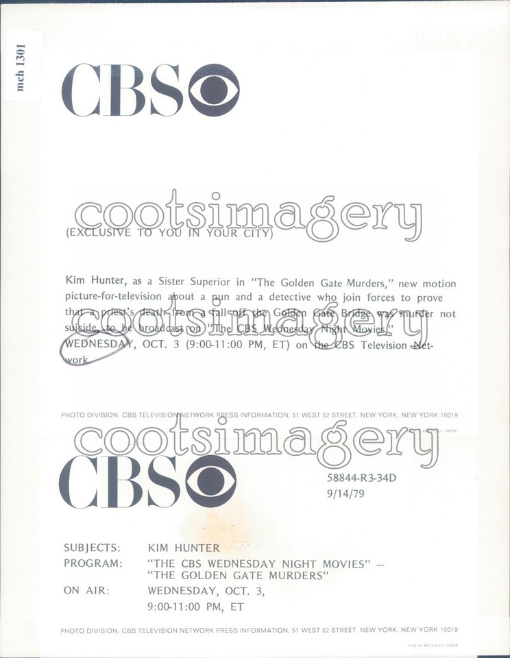 1979 Actress Kim Hunter in 1970s TV Movie The Golden Gate Murders Press ...