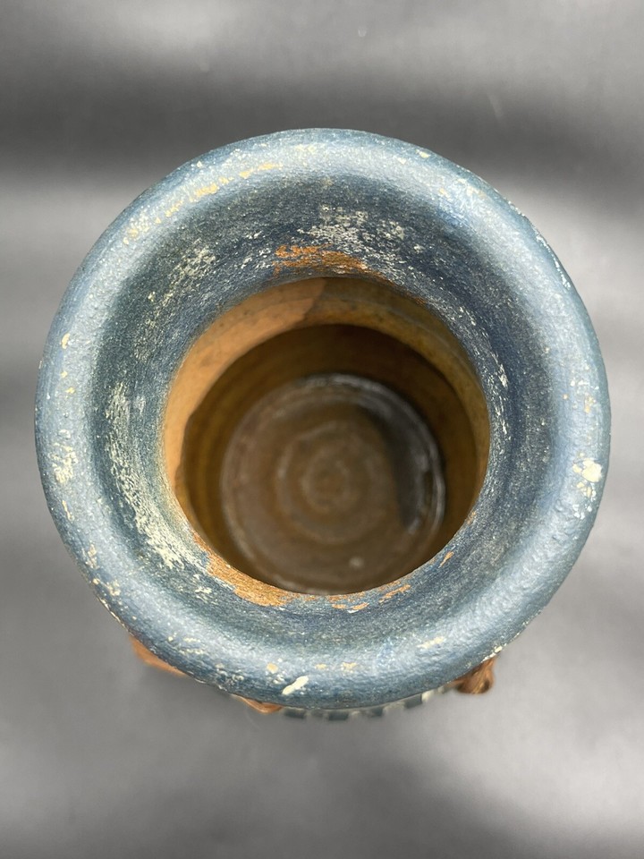 Vtg Large Handmade Blue Terracotta Rattan Vase Pottery Jar Console ...