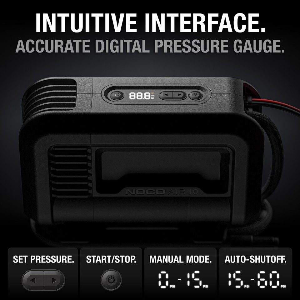 NOCO AIR10 UltraFast 10A 60 PSI 12V Portable Tire Inflator and Air ...