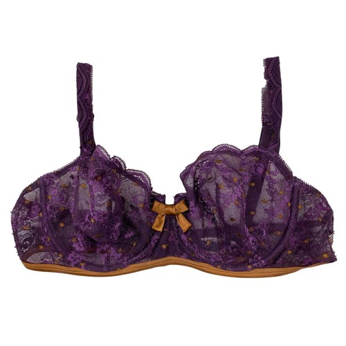 Lou Paris Women's Size 36D Purple Brown Sheer Floral Lace Minimizer Bra ...