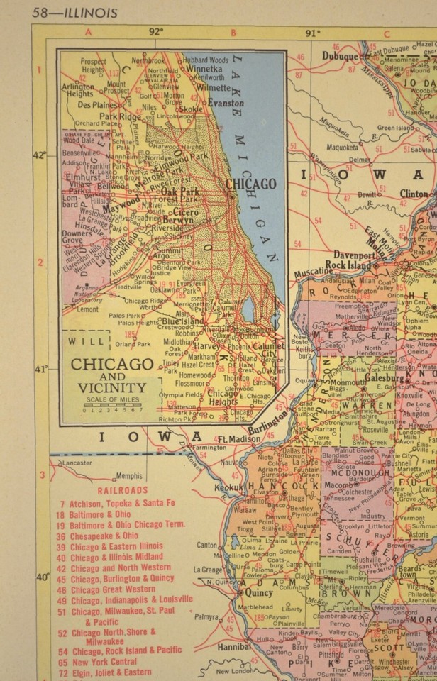 1950s ILLINOIS Railroad Map Illinois Central RR GMO RR Original ...