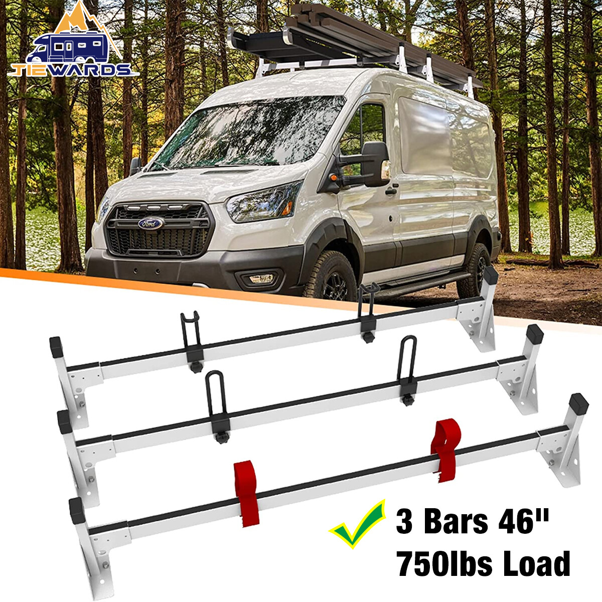 White 3 Bar Ladder Roof Van Rack For Ford Transit Connect 2014-2024 ...
