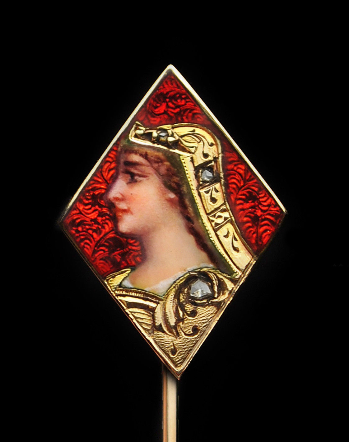 FINE Antique Victorian 18k Gold Enamel Diamond Portrait Pin | eBay