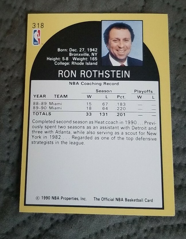 1990-91 Hoops Miami Heat Basketball Card #318 Ron Rothstein CO | eBay