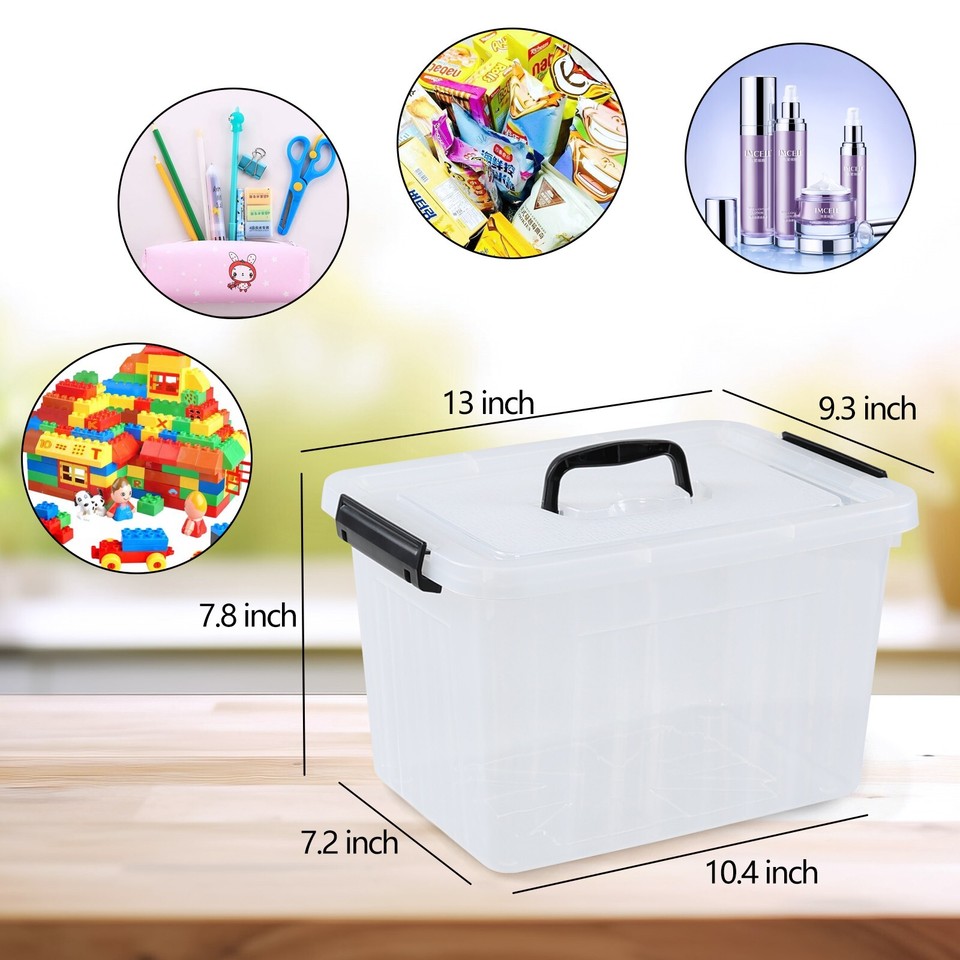 4-Pack 12 Litre Plastic Latching Storage Box w/ Clear Lid & Handle ...