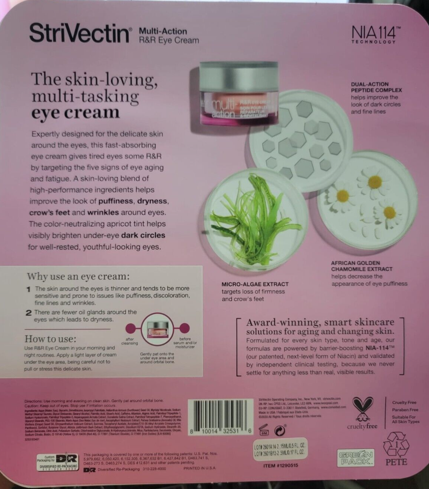 Strivectin NIA114 Multi-Action R&R Eye Cream 0.5 oz 15mL Set + 0.17 oz ...