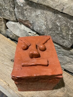 Vintage Red Earthenware Primitive Face Folk Art Handmade Studio Pottery ...