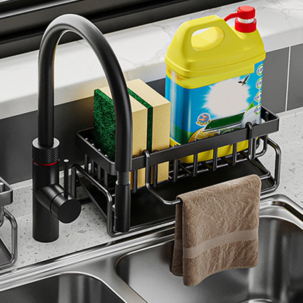 Kitchen Sink Drying Rack with Self-draining Tray Sponge Holder ...