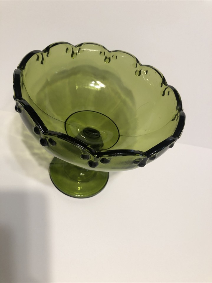 INDIANA GLASS- Large Green TEARDROP - 7 1/2" tall - Pedestal Fruit Bowl ...