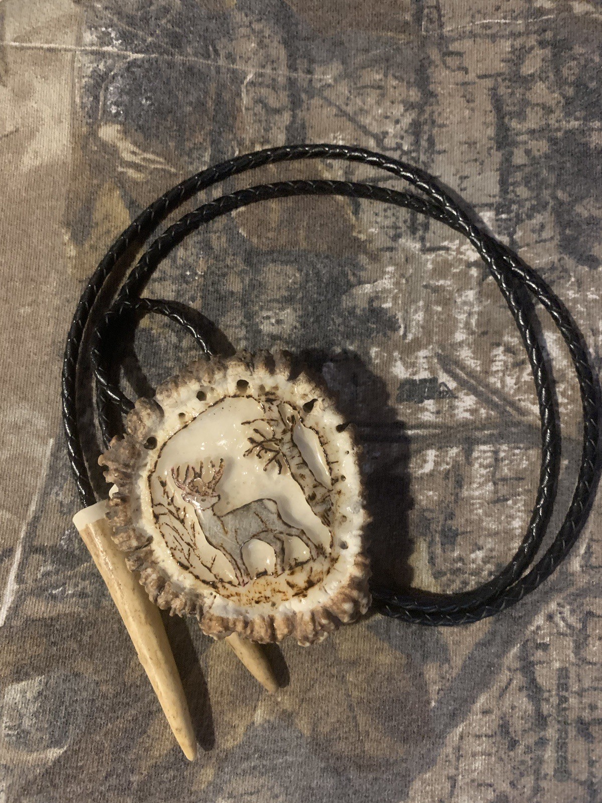 Handmade Bolo Tie Naturally Shed Elk Crown/burr /rosette Carved Mule ...