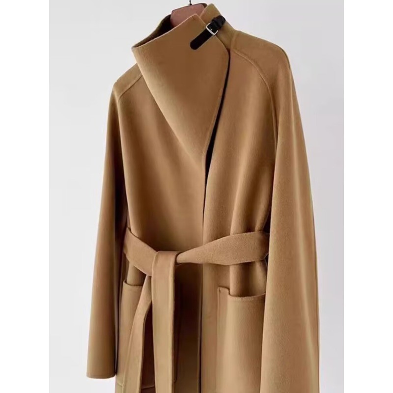 Black Sheep Wool Cashmere Trench Coat British Womens Stand Collar ...