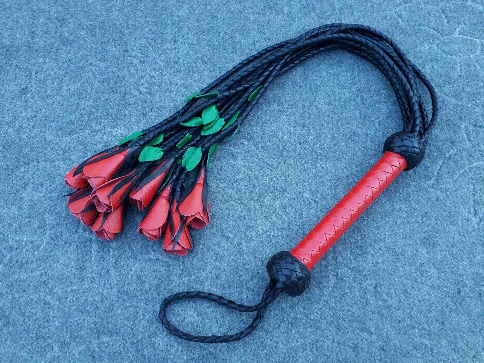 Cat-O-Nine Tails Genuine Thick Top Leather Flogger Whip Roses & Petals ...