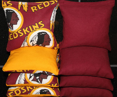 8 ALL WEATHER CORNHOLE BEANBAGS made w WASHINGTON REDSKINS Fabric, Top ...