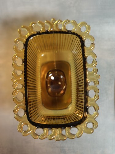 Vintage Open Lace Amber Indiana Glass Rectangle Candy Dish Pedestal ...