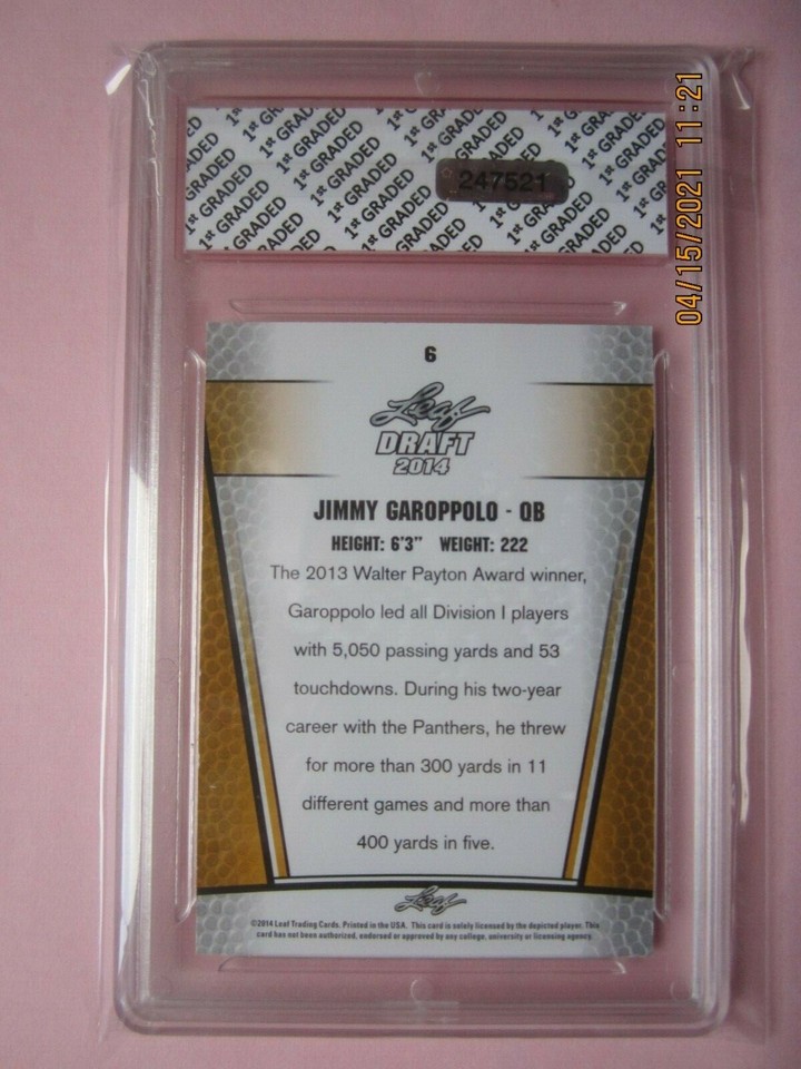2014 JIMMY GAROPPOLO Leaf Draft Gold Draft Day Edition #6 ROOKIE Card ...