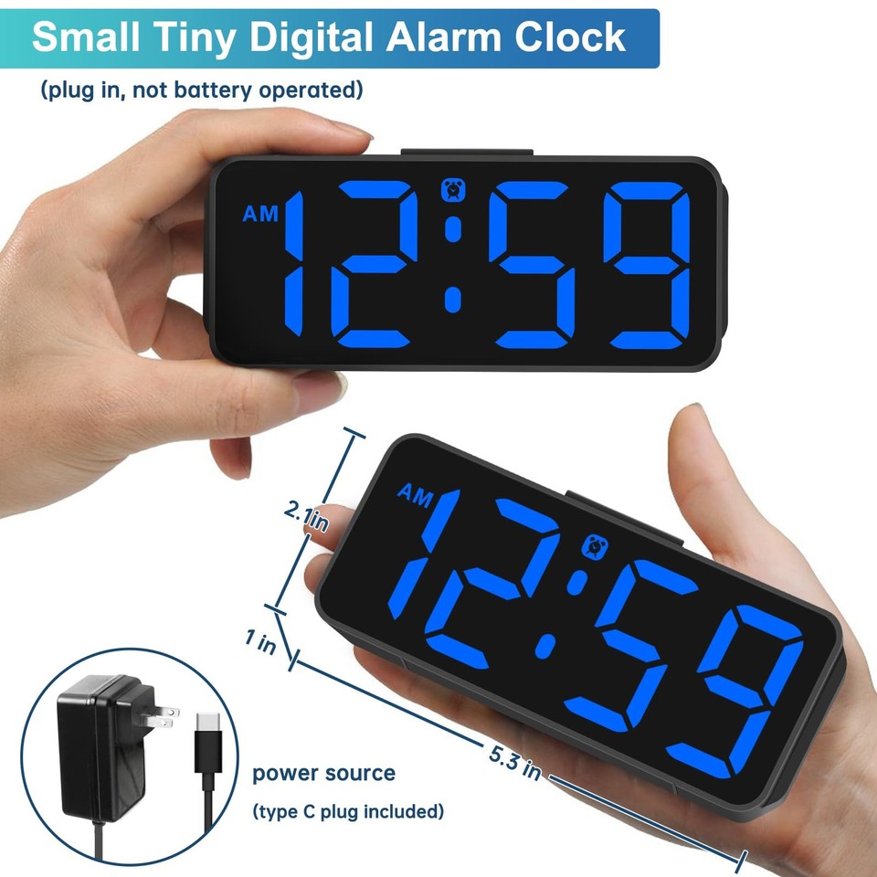 Small Digital Alarm Clock Plug in for Bedrooms Bedside, Tiny Clock Large Big ... | eBay
