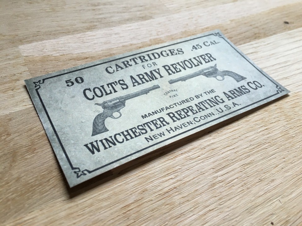 STICKER 45 Long Colt Army Revolver Ammo box LABEL cartridges Western ...
