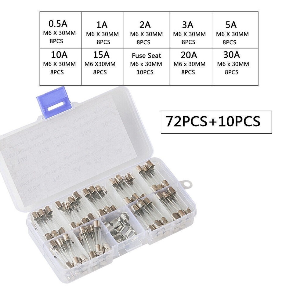 72/200x Assorted Glass Fuses 5x20mm 6x30mm Box Fuse Quick Fast Acting ...