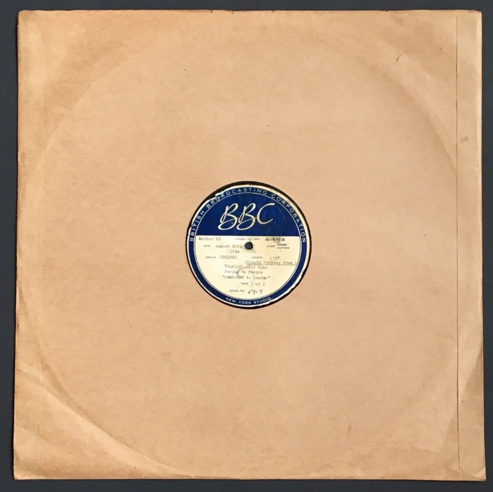 1944 BBC TRANSATLANTIC CALL 16" RADIO SHOW DISC GERMAN V-1 FLYING WW2 ...