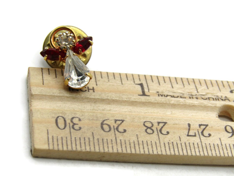 Red & Clear Rhinestone Inlay Angel With Halo Pin Gold Tone | eBay