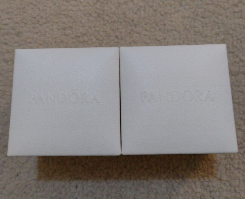 2 X Pandora Charm/Ring Gift Box Small Empty Used White With Black ...