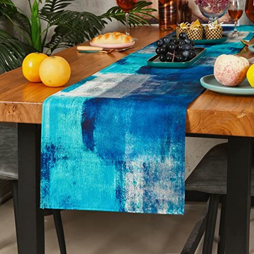 Turquoise Table Runner 13 x 72 Inches Long Teal Abstract Modern Art ...