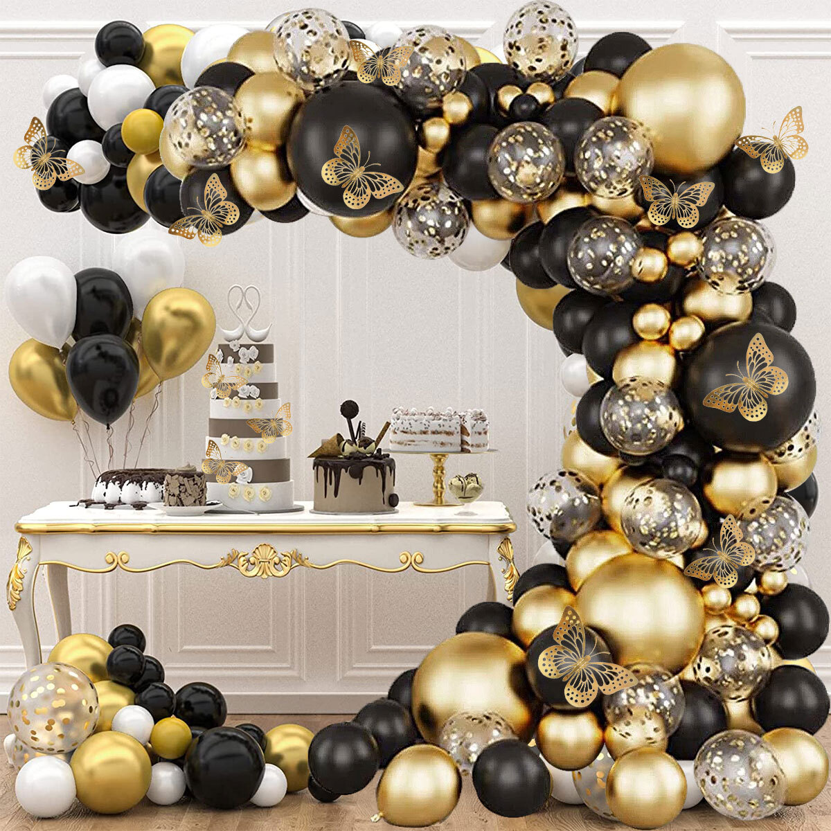 Party Balloons Reusable Latex Black and Gold Balloons Arch Garland ...