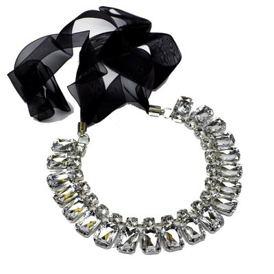 Collier Stoff Band Strass Kette Stoffkette klar transparent Halskette ...