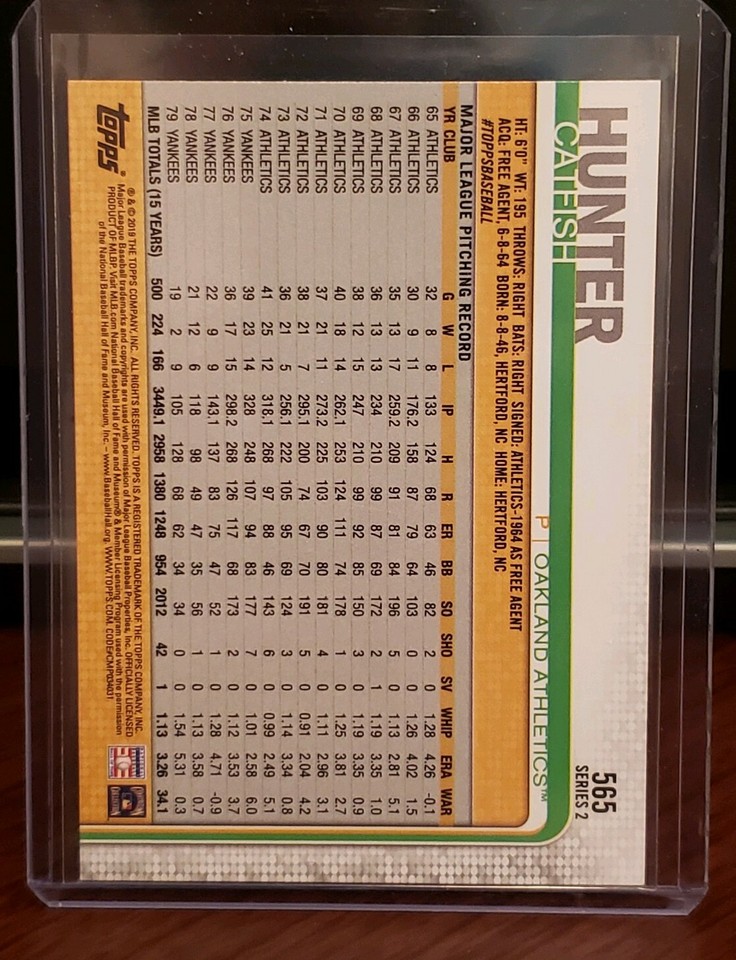 Catfish Hunter 2019 Topps Legend Variation Short Print SP #565 ...