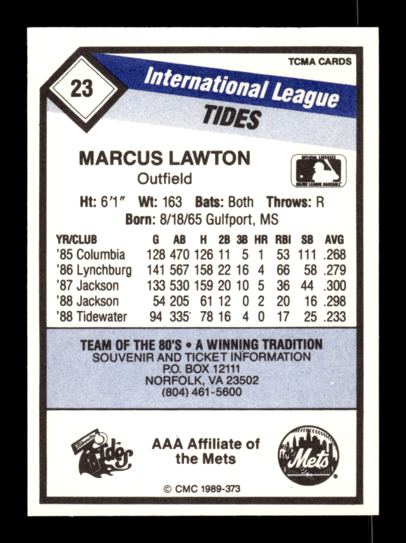 1989 CMC # 23 Marcus Lawton Card (ML2) Tidewater Tides New York Mets | eBay