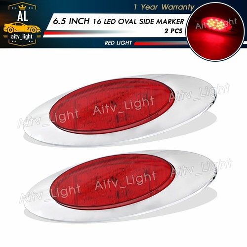 6.5" Side Marker Clearance Top Lights Red PC Lens Oval 16 LED Chrome ...
