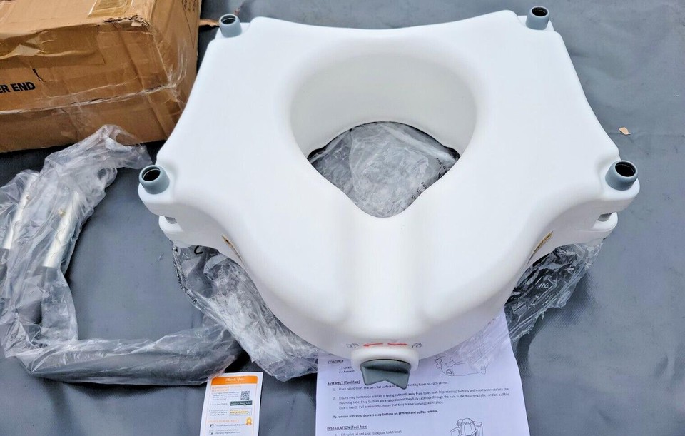 Vaunn Medical Raised Toilet Booster Seat Riser Removable Padded Bar ...