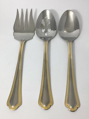 3 International Silver Colonial Bead Cold Meat Fork, Slotted & Serving ...