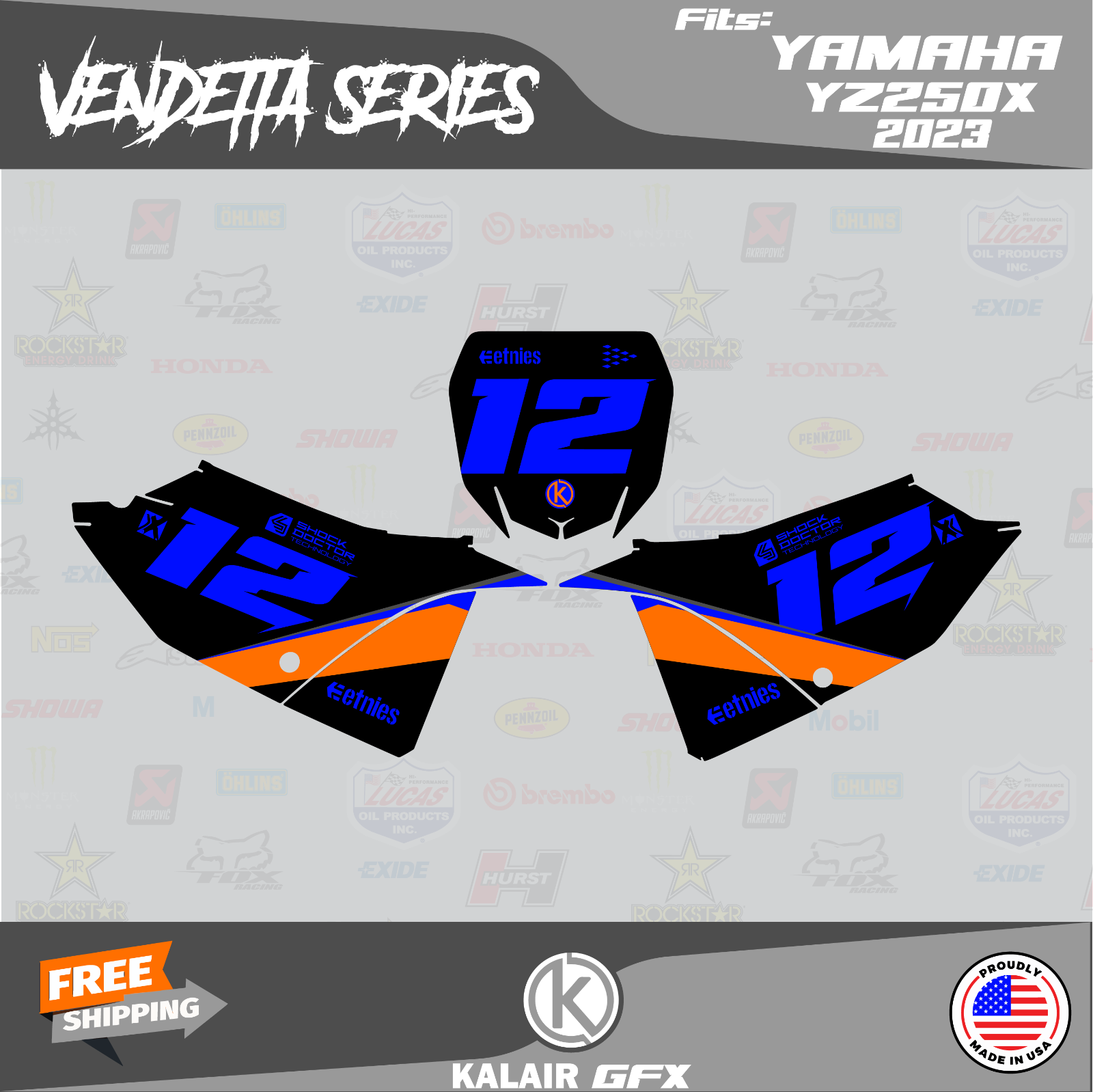 Graphics Decal Kit for YAMAHA 2-stroke YZ250X (2023-2025) Vendetta ...