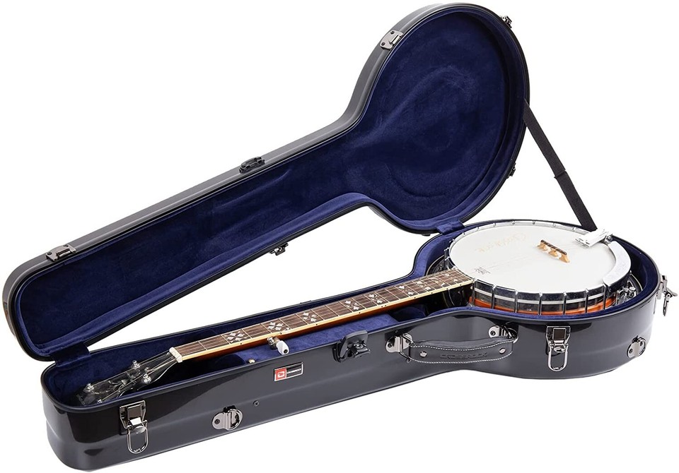 Crossrock 5-String Bluegrass Banjos Case, Black Fiberglass Hardshell ...
