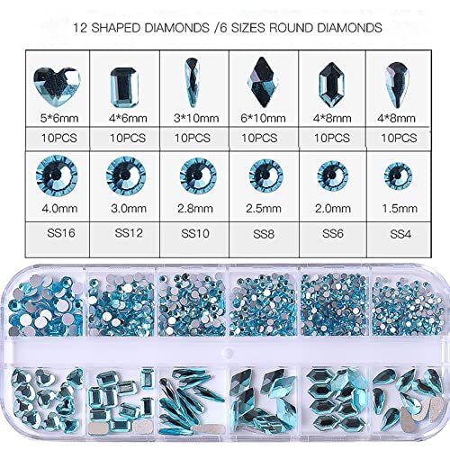 Pink Nails Art Rhinestones Kit 2120Pcs Blue Flatback Rhinestones ...