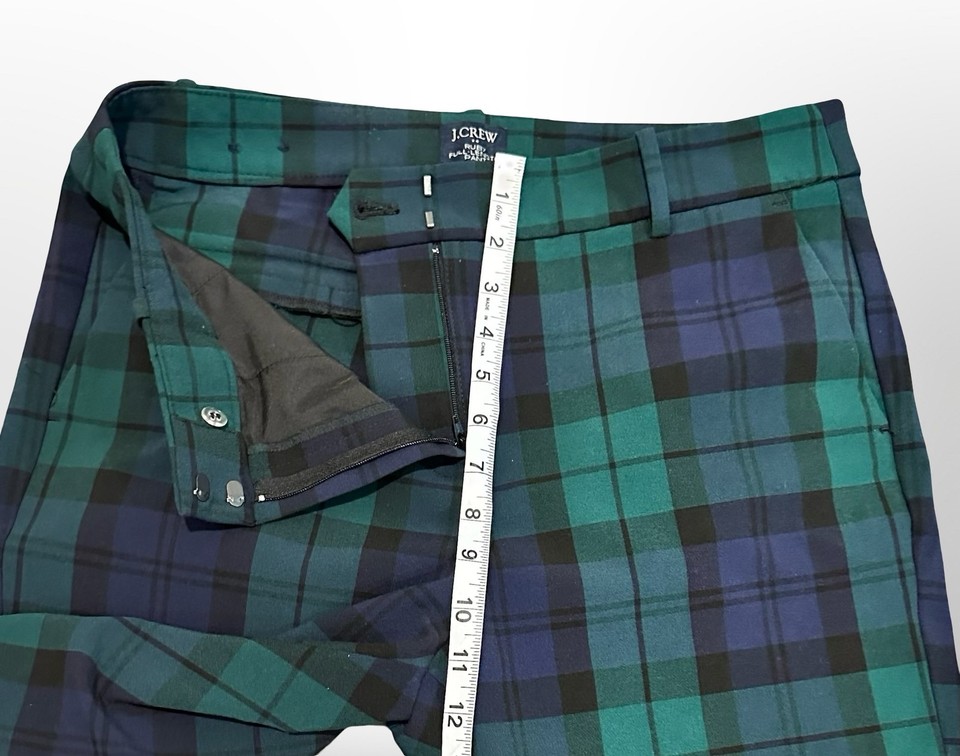 J Crew Ruby Full-Length Pants Womens 10 Green Navy Plaid Stretch Tartan ...