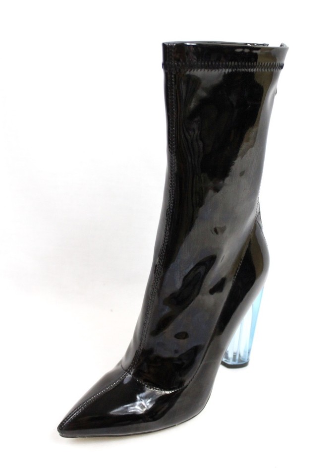 Pointy Toe Block Chunky Clear Perspex Lucite Heel Ankle Boot Bootie ...