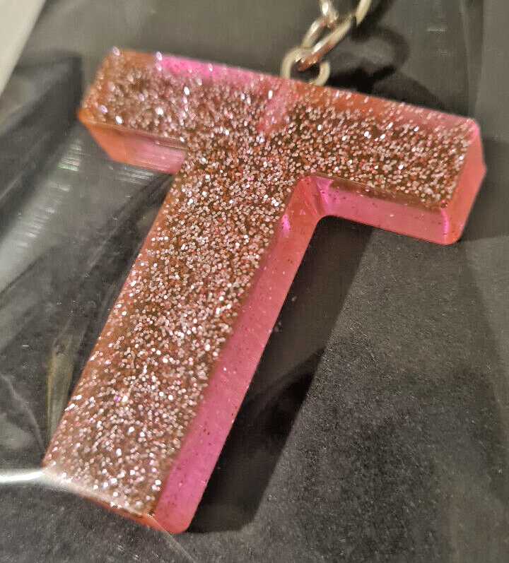RESIN LETTER "T" KEYRING PINK GLITTER PERSONALISED PRESENT GIFT | eBay