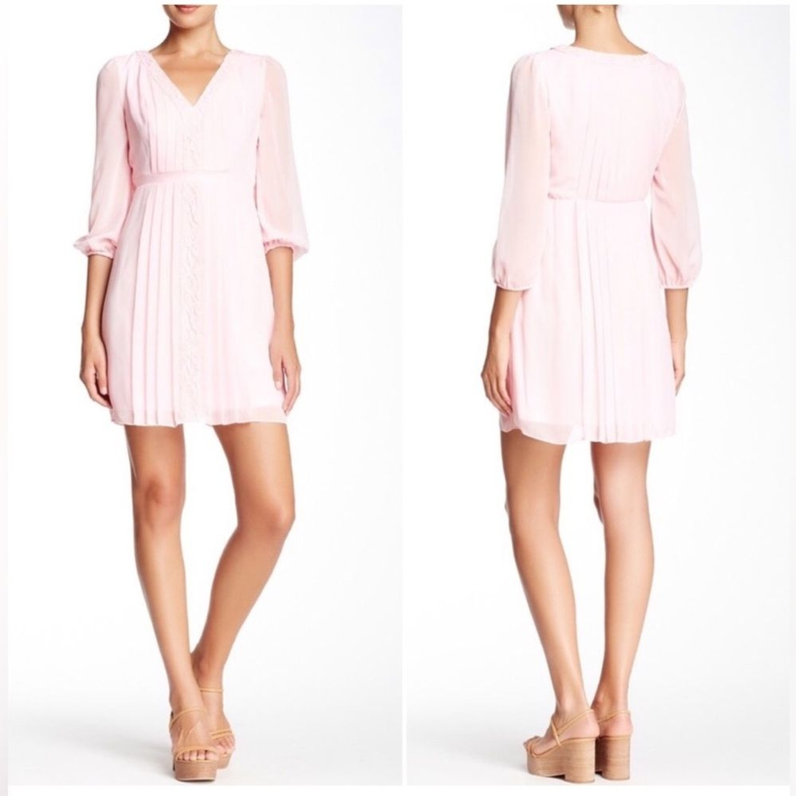 New! Jessica Simpson Mini Dress Chiffon Pleated with Lace Long Sleeve ...