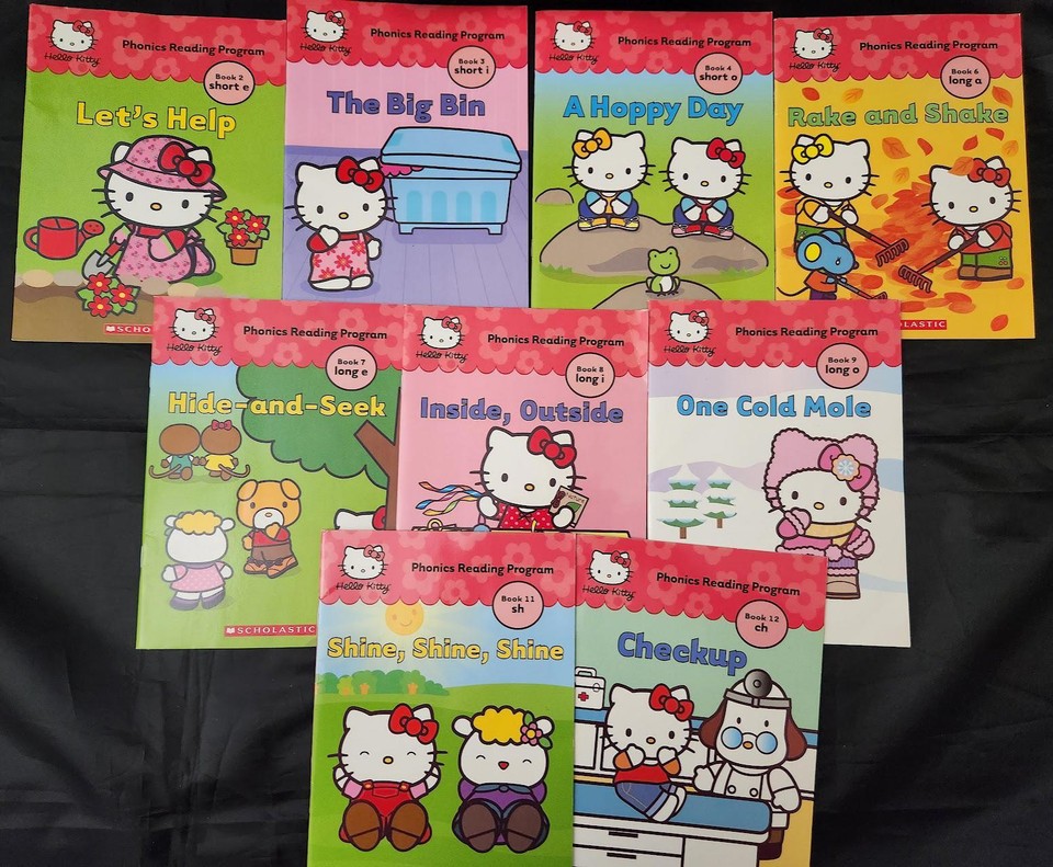 Scholastic Hello Kitty Phonics 9 Book Reading Program Set Carry Box NO ...