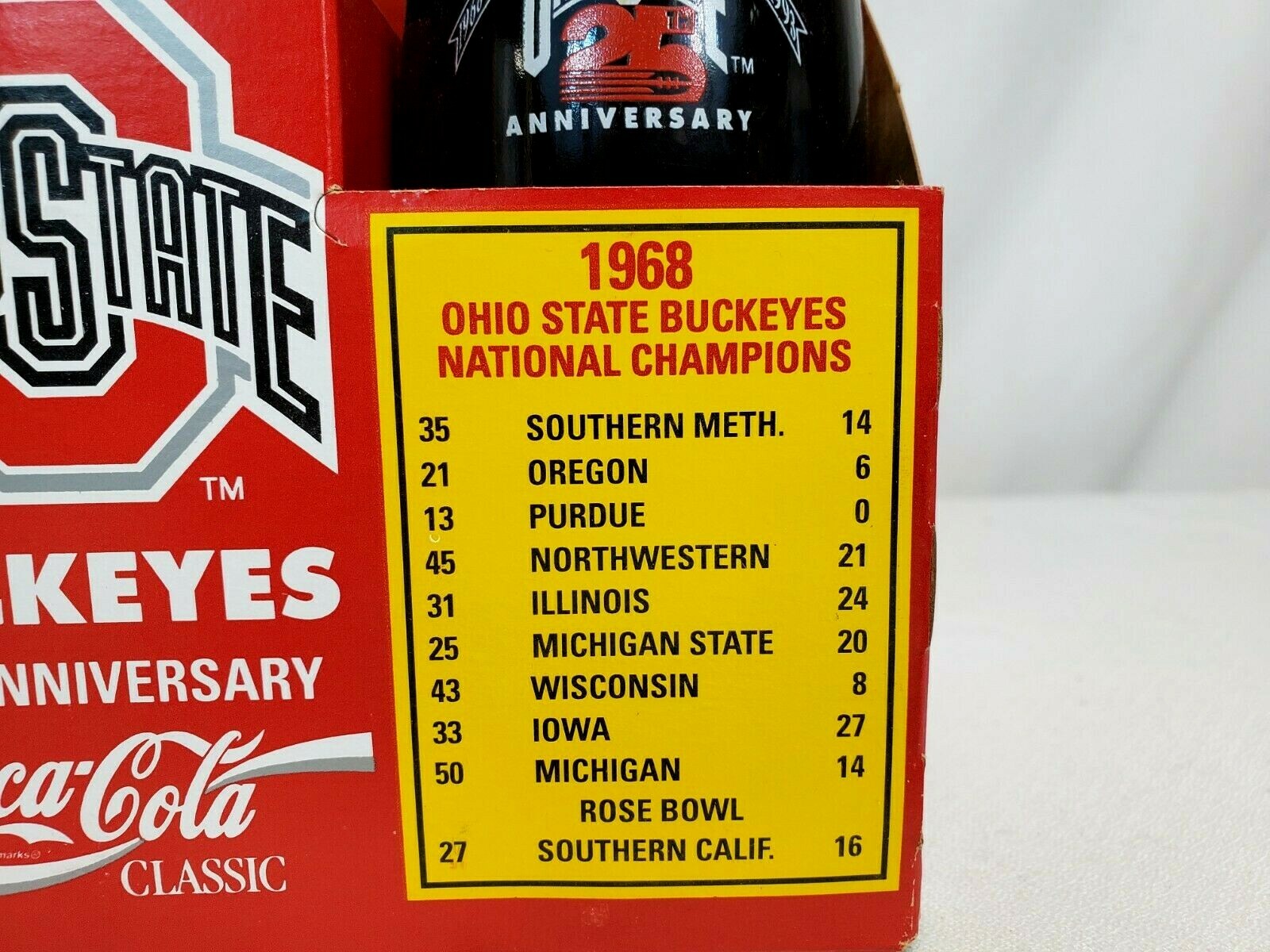 1968-1993 Commemorative OHIO STATE Buckeyes 25th CHAMPIONS Coca Cola 6 ...