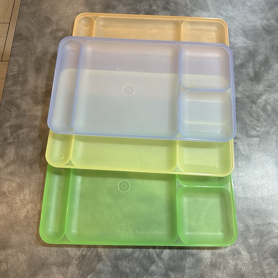 Vintage Tupperware 1535-1 Divided Plate Trays 4 Set-15"x9" LOT 4 Multi ...