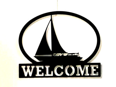 Sailboat Welcome Sign Metal Art 16" X 13" Ocean Decor Thick Aluminum | eBay