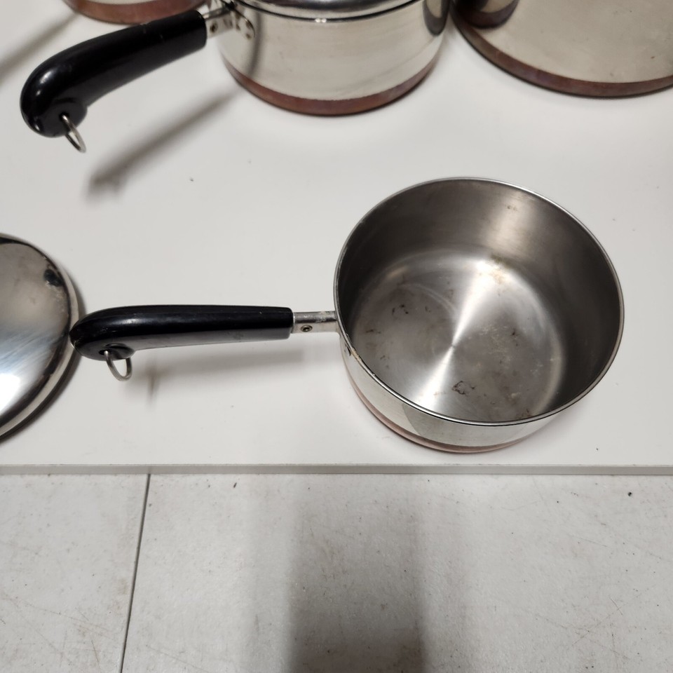 VTG REVERE WARE Set of 4 Pots with Lids Stainless Steel & Copper 8 ...