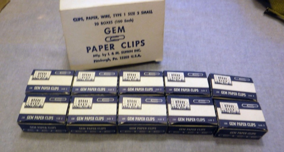 VTG STEEL CITY Gem Paper Clips Qty 1000 I & M Sufrin USA ca 1970 Size 2 ...