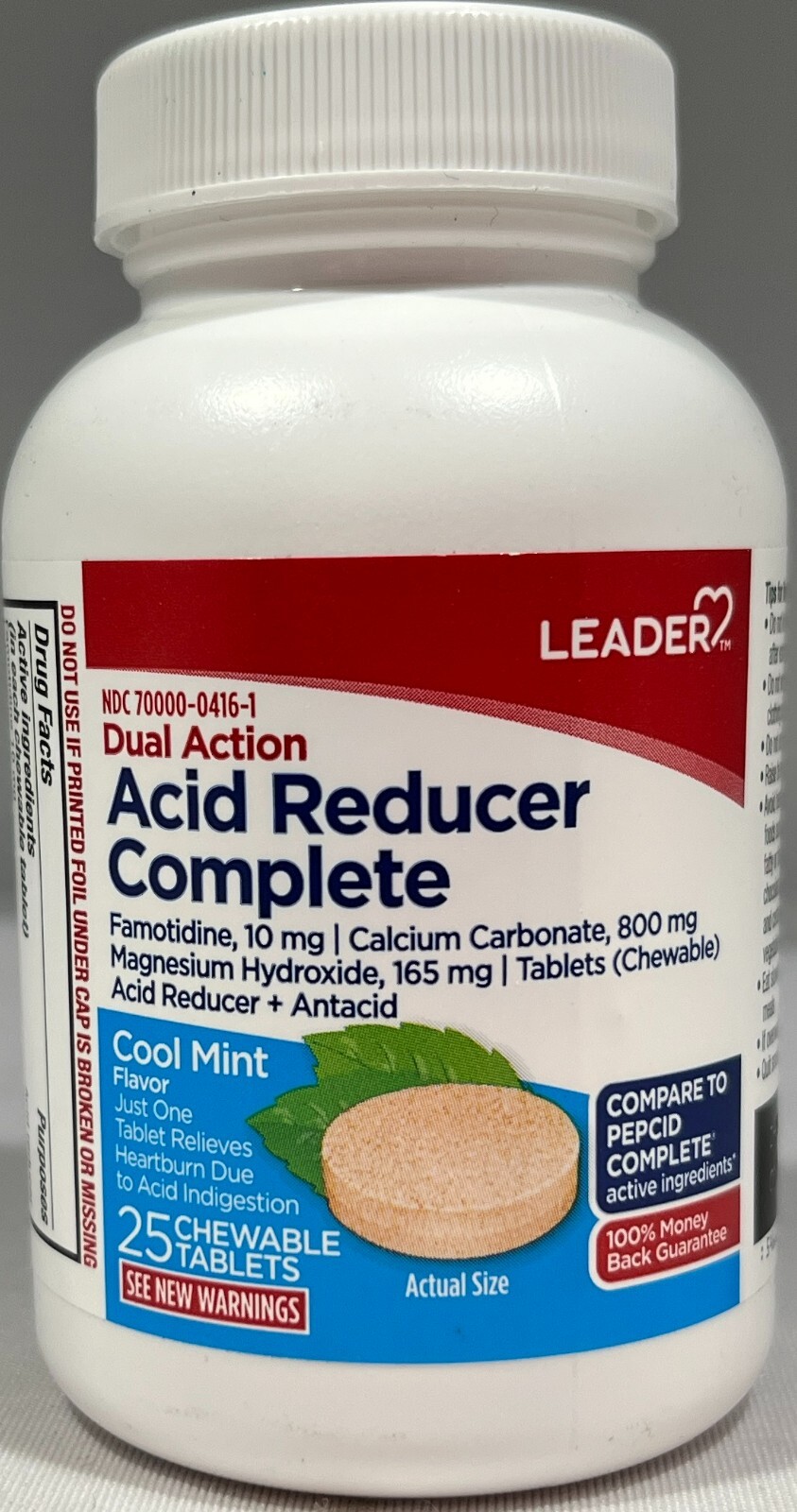 Leader Acid Reducer Antacid Dual Action Cool Mint, 25 Chewable Tab ...