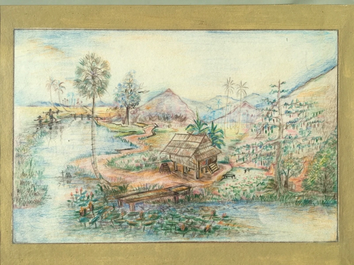 Tropical Island Pencil Drawing