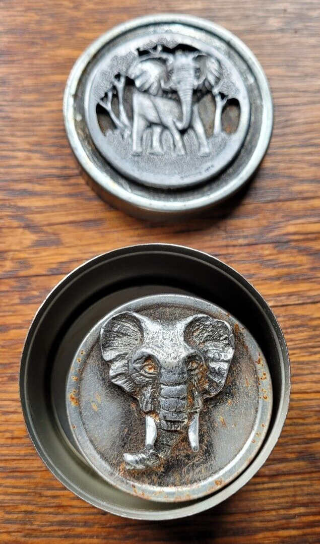 Vintage Set of 2 1974 Metzke Elephant Tins Round Trinket Box Nesting ...