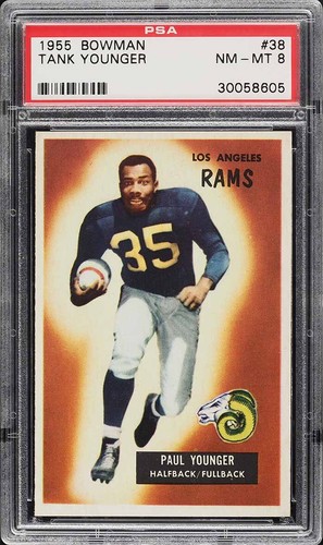 1955 Bowman FB Card # 38 Tank Younger Los Angeles Rams HOF PSA 8 NM-MT ...